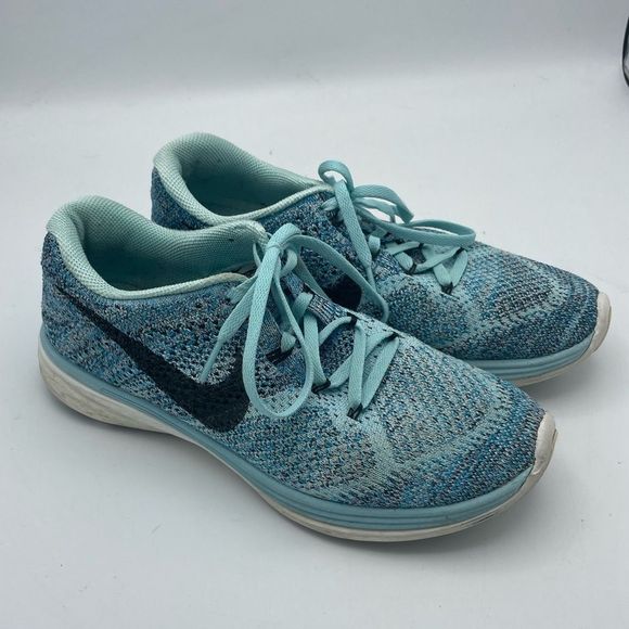 Nike | Shoes | Nikeflyknit Lunar 3 Light Blue Running Athletic Shoes ...